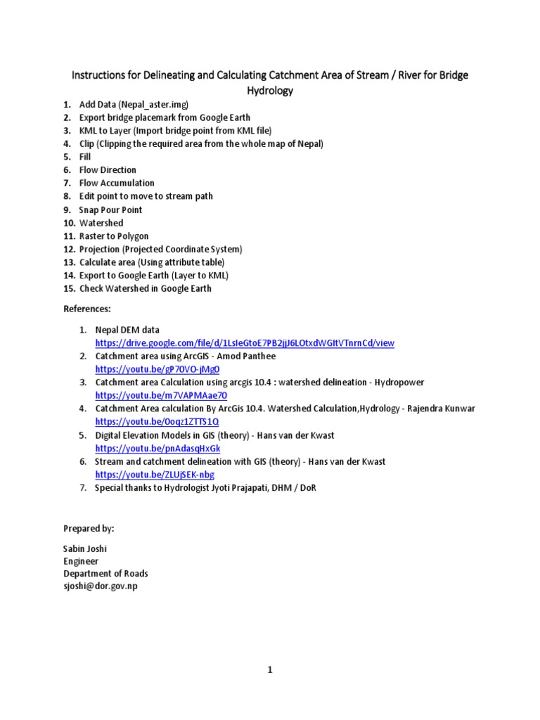 Instruction For Delineating and Calculating Catchment Area of A Stream ...