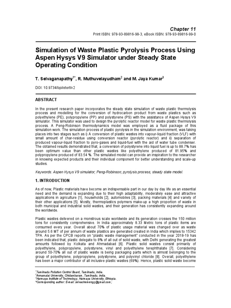 Waste Plastic Pyrolysis Simulation | PDF | Pyrolysis | Plastic