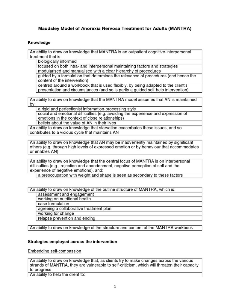 MANTRA Workbook for Anorexia Treatment | PDF | Thought | Goal
