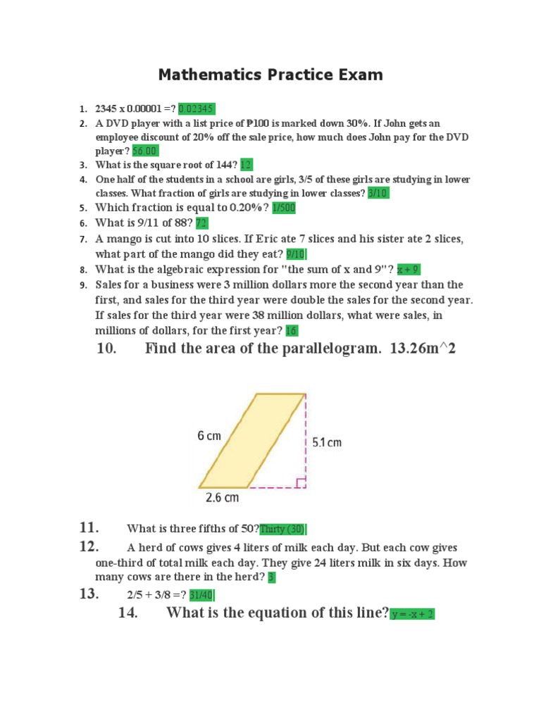 Mathematics Practice Exam Solutions | PDF | Ratio | Taxes