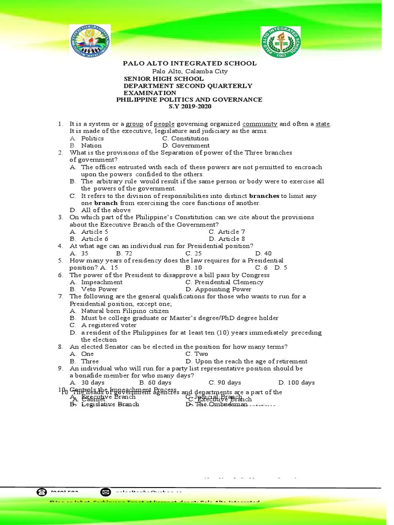 Philippine Politics and Governance Exam | PDF | Supreme Court Of The ...