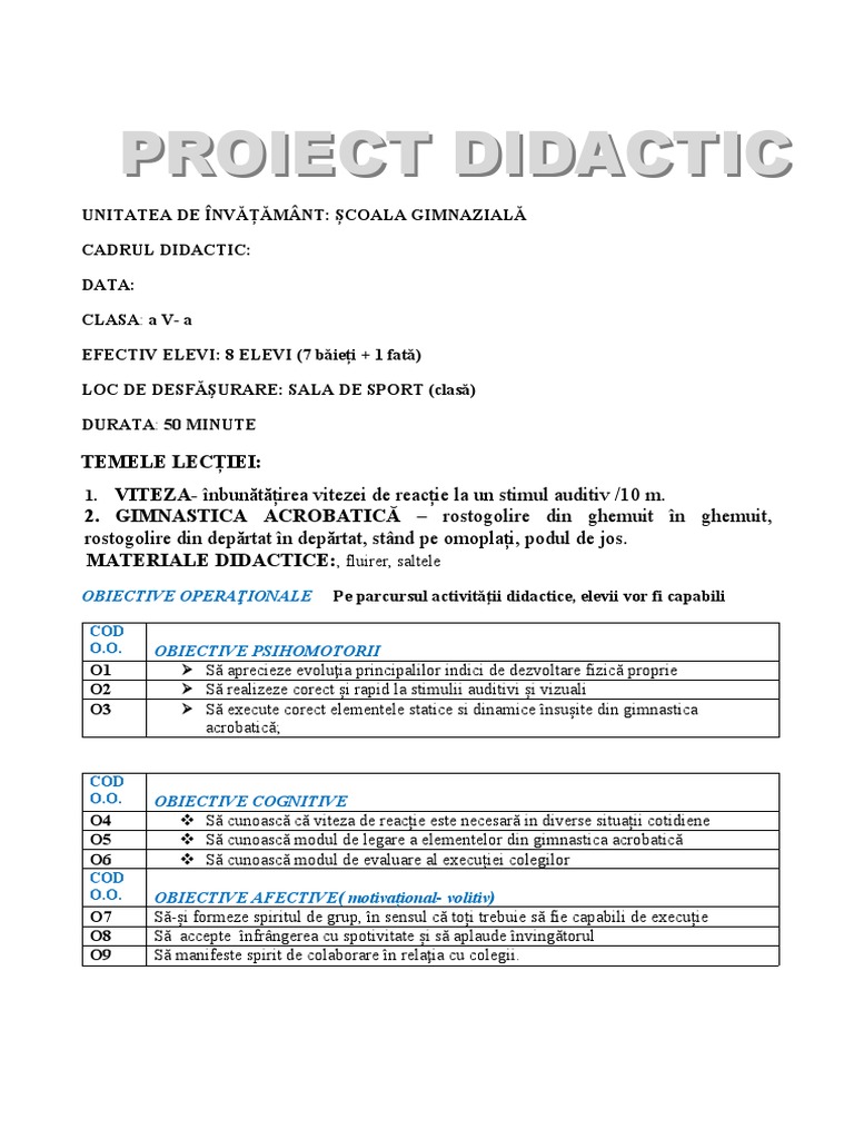 Proiect Didactic Efs CL 5 | PDF