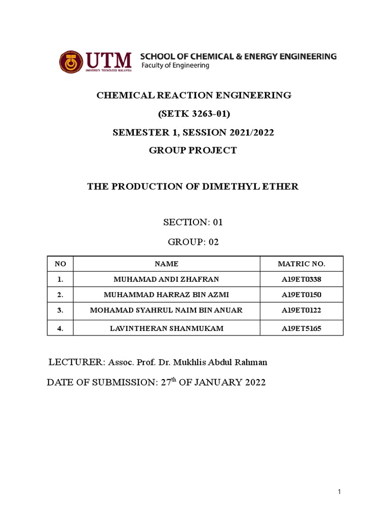 Cre Project Group 2 Sec01 | PDF | Chemical Reactor | Methanol