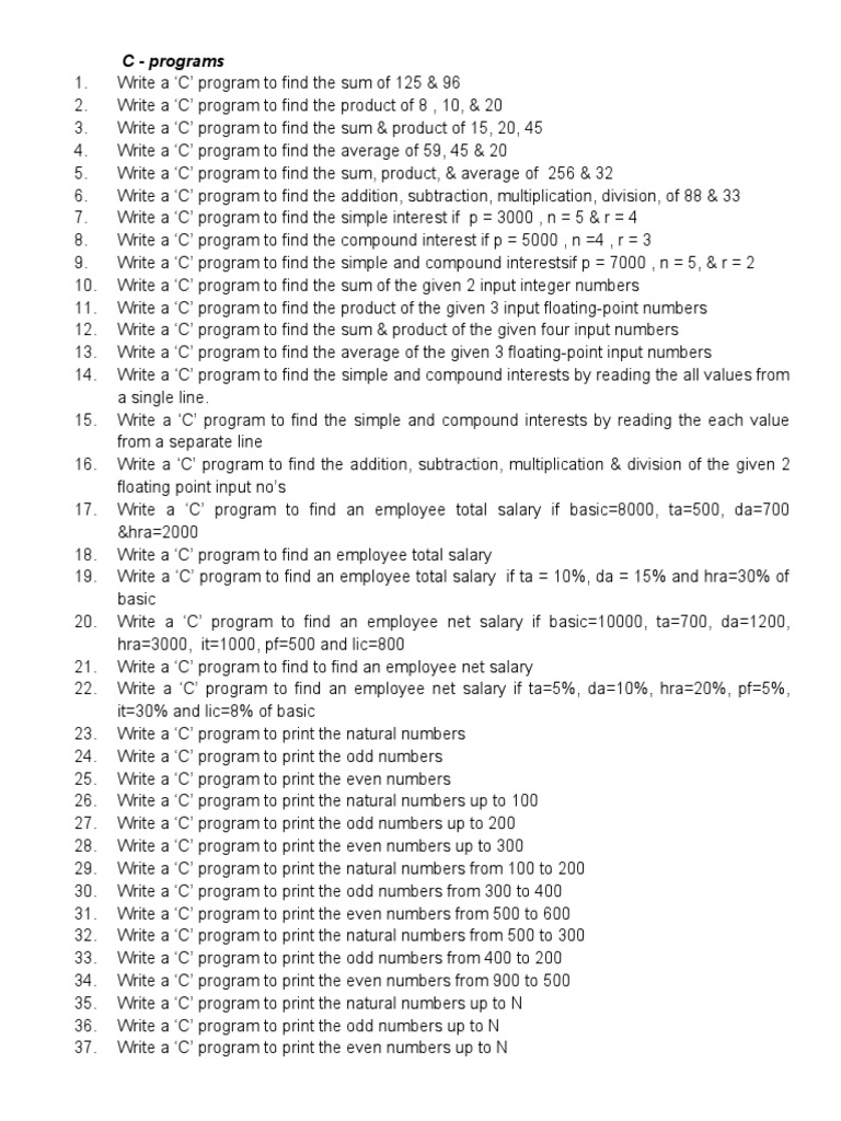 C Programs Questions | PDF | Computer Program | Programming C Programs Questions | PDF | Computer Program | Programming