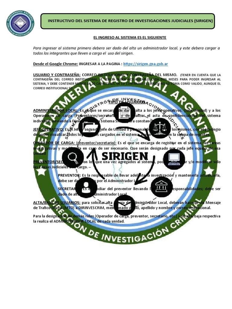 Instructivo para SIRIGEN: Registro Judicial | PDF | Contraseña