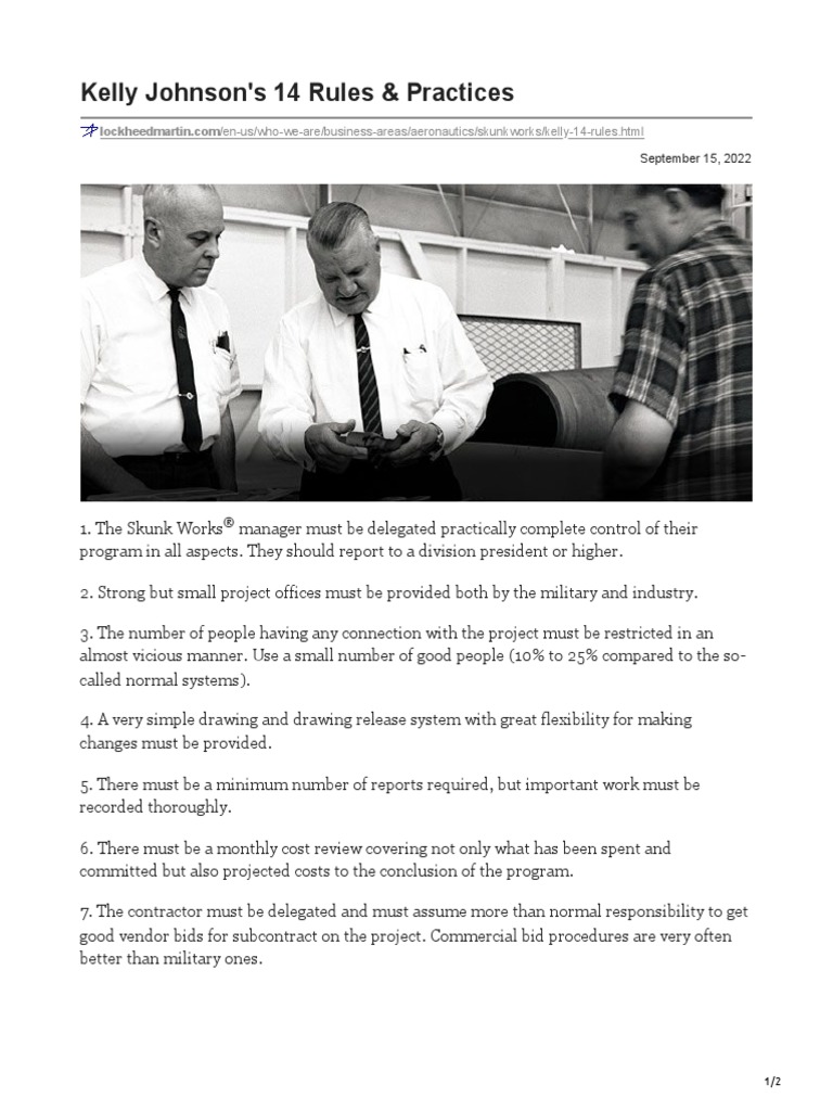 Kelly Johnsons 14 Rules and Practices | PDF | Specification (Technical Standard)