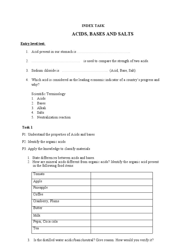 Acid Base and Salts - Index-Notes Final | PDF | Ph | Analytical Chemistry