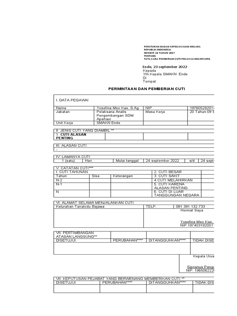 Contoh Format Cuti | PDF