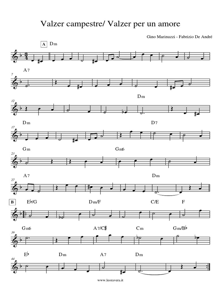 Valzer Campestre Valzer Per Un Amore Fabrizio de Andre | PDF