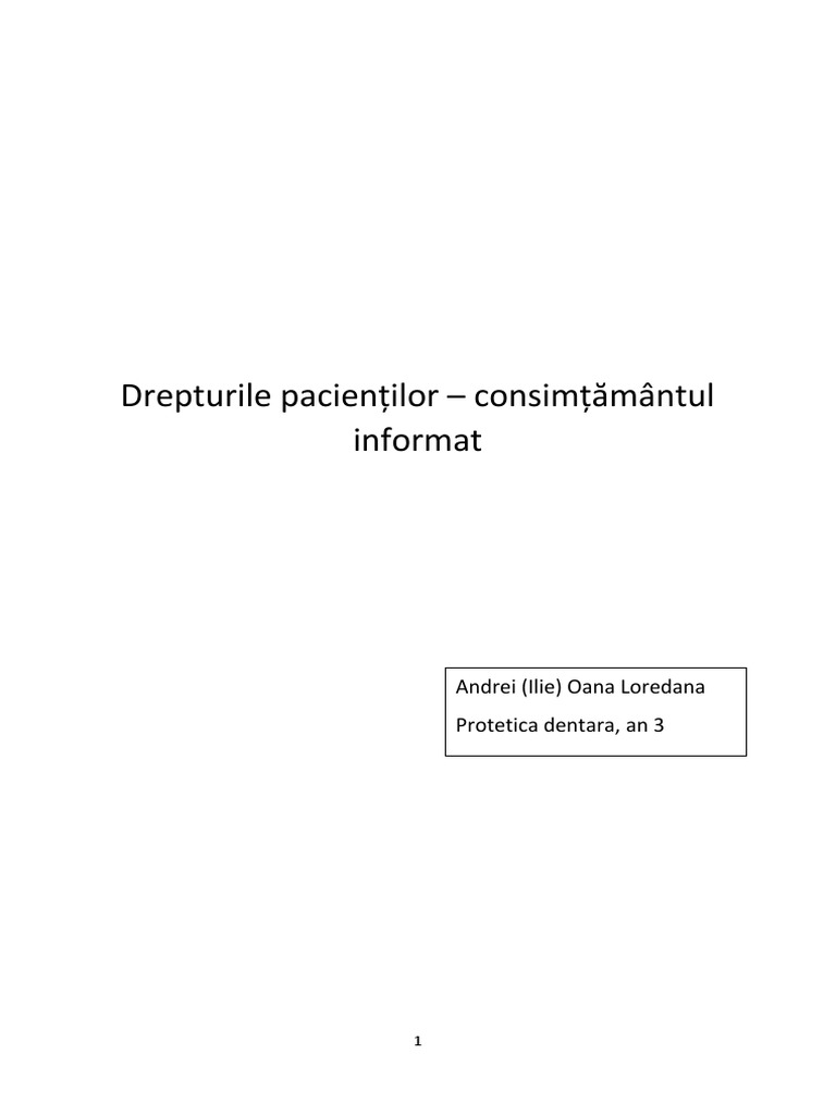 Drepturile Pacientilor - Consimtamant Informat | PDF