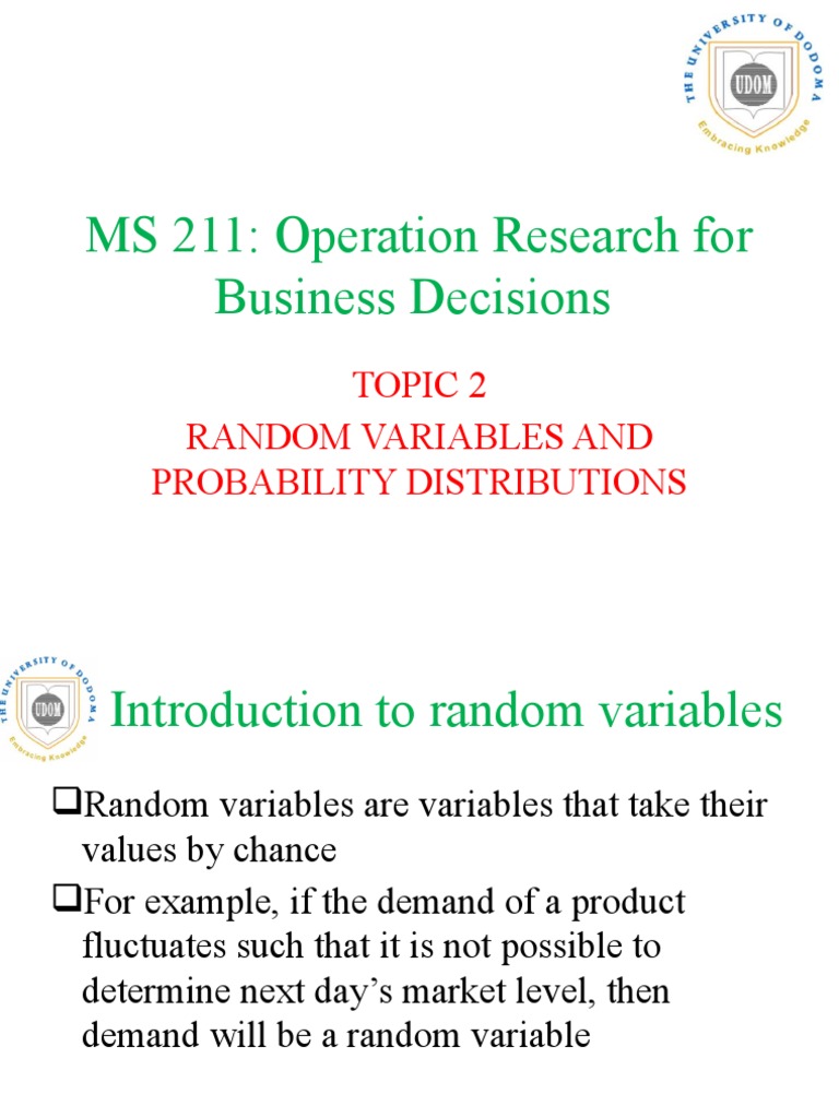 Topic 2 | PDF | Probability Distribution | Random Variable