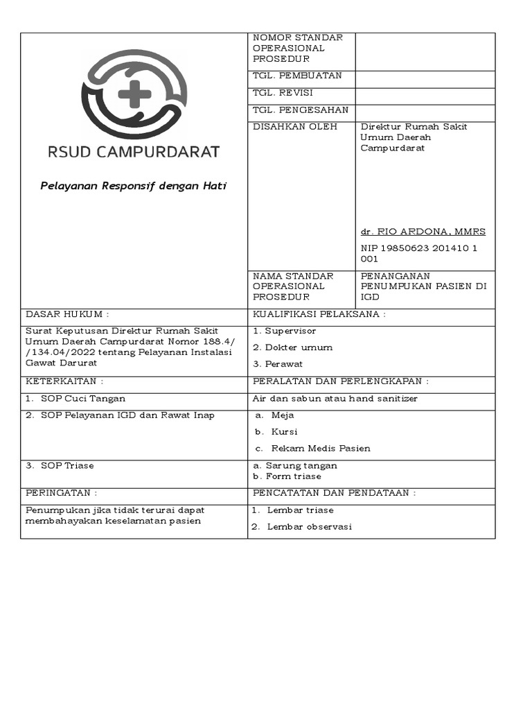 2.1a SPO Penanganan Penumpukan Pasien IGD | PDF