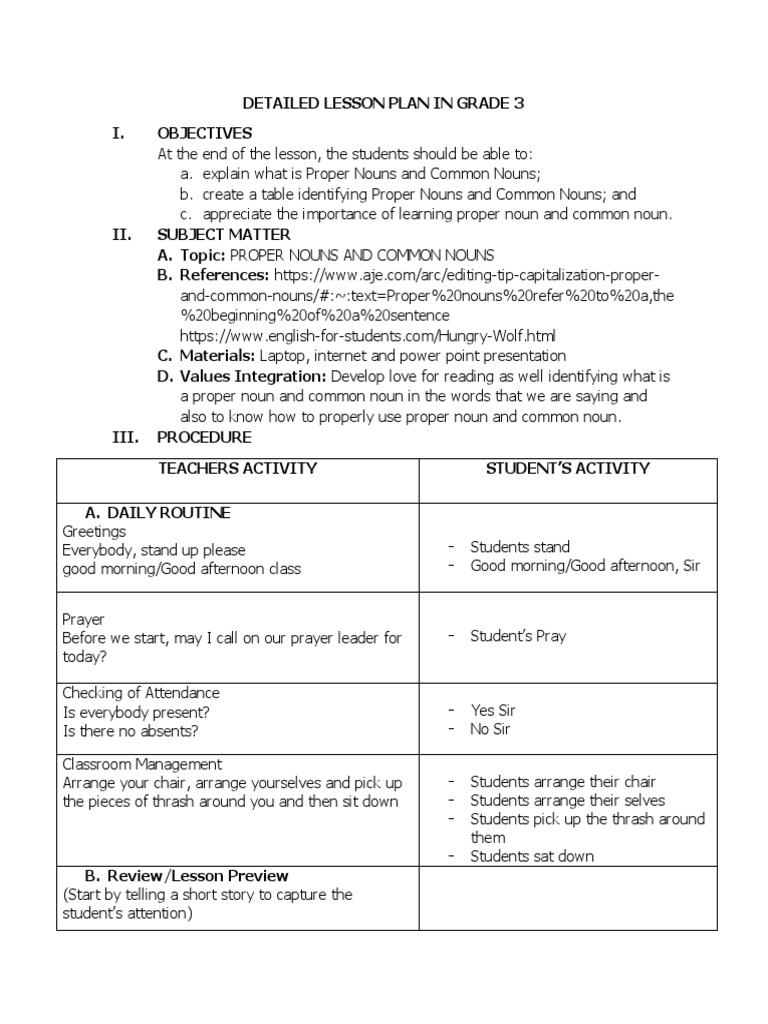 Detailed Lesson Plan in Grade 3 | PDF