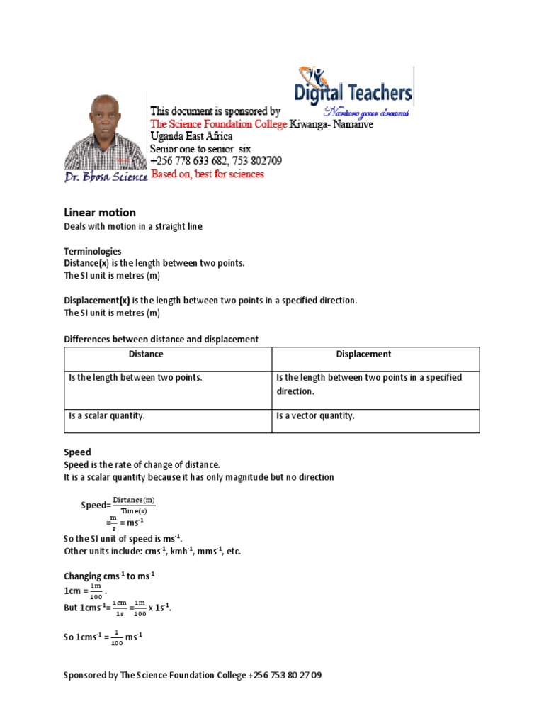 Linear Motion o Level | Download Free PDF | Acceleration | Velocity