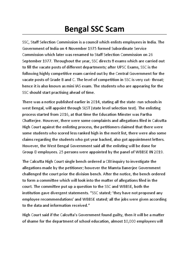Bengal SSC Scam | PDF | Crimes | Crime & Violence