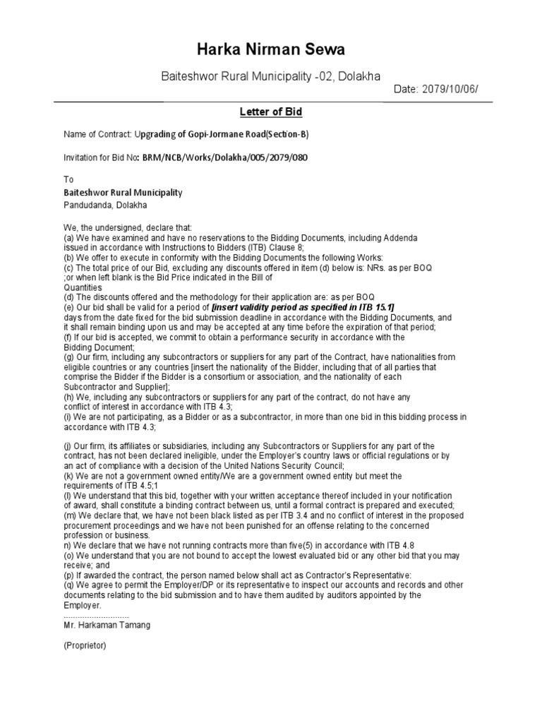 Letter of Bid | PDF | Audit | Government