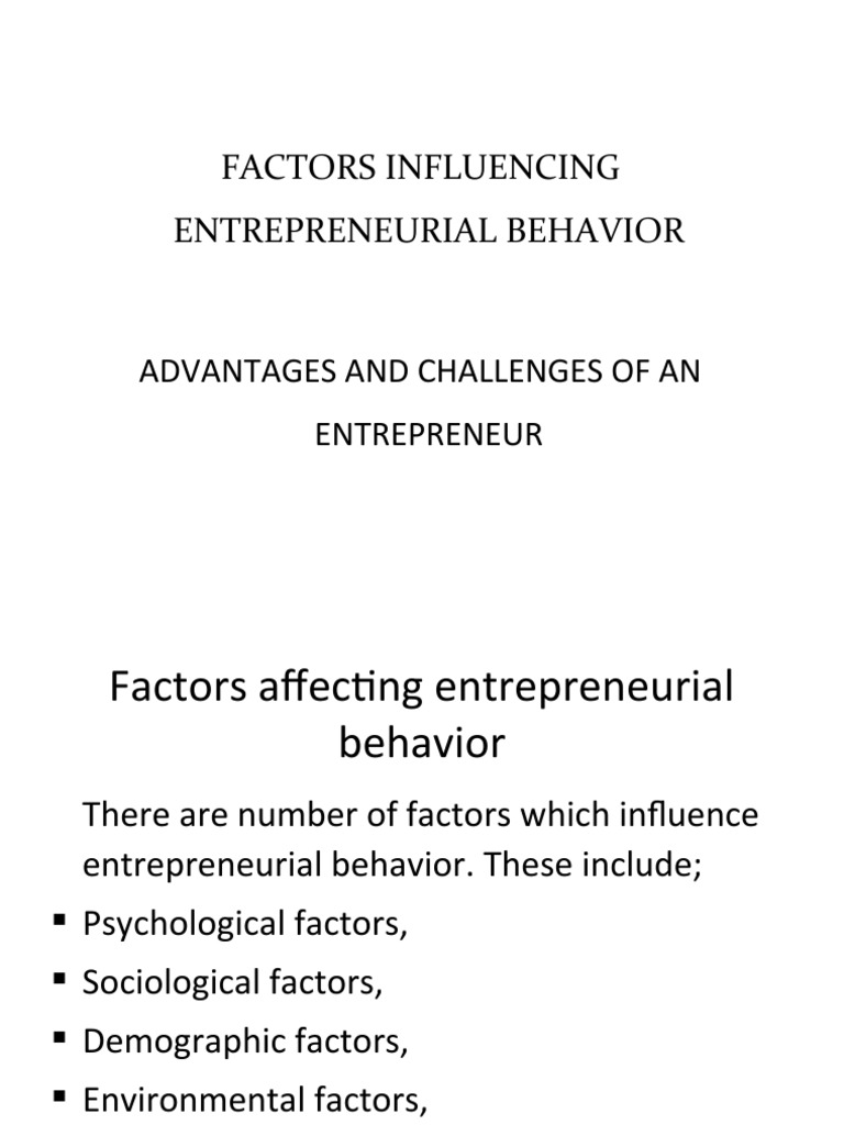 Factors Influencing Entrepreneurial Behavior | PDF | Entrepreneurship ...