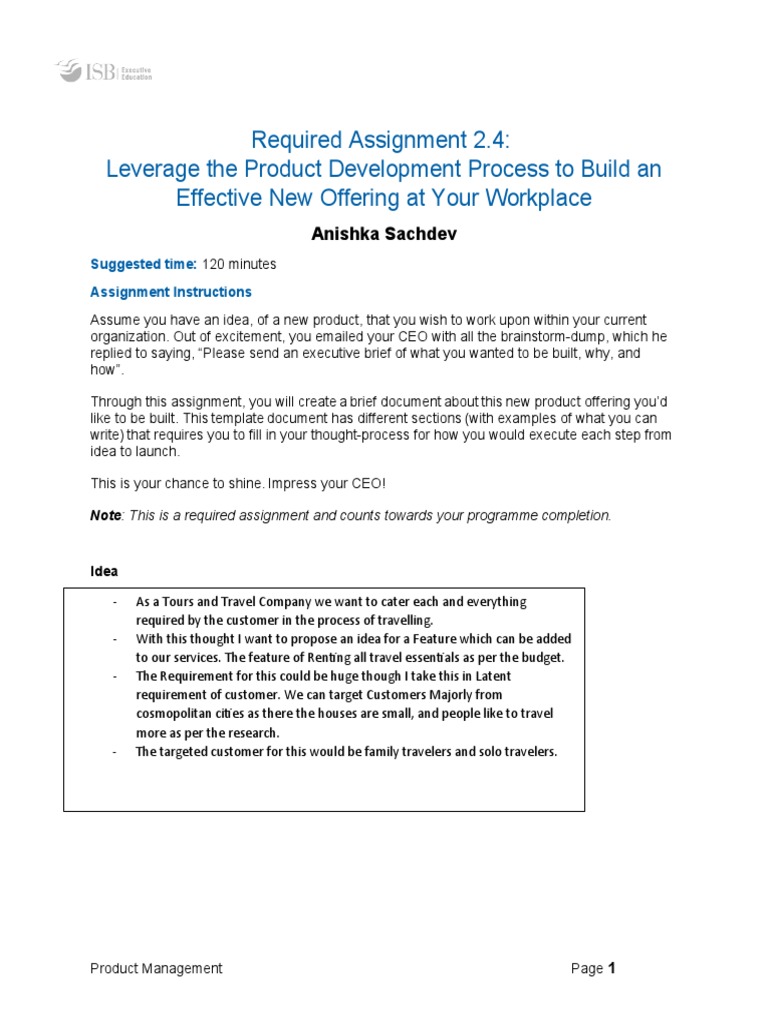 ISB PM Week 2 Required Assignment 2.4 Template - Anishka Sachdev | PDF | Marketing | Public Sphere