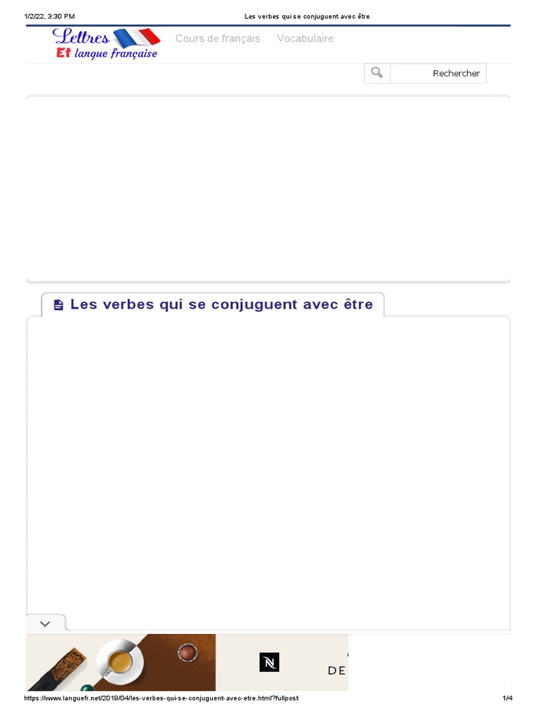 Verbes conjugués avec l'auxiliaire être | PDF | Verbe | Grammaire