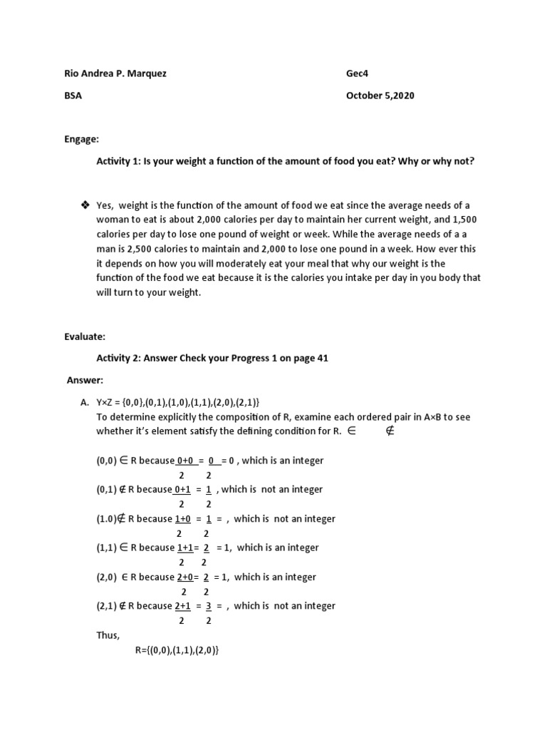 Marquez Rio Andrea P. - Activity 1 - Gec4 | PDF | Function (Mathematics) | Mathematical Logic