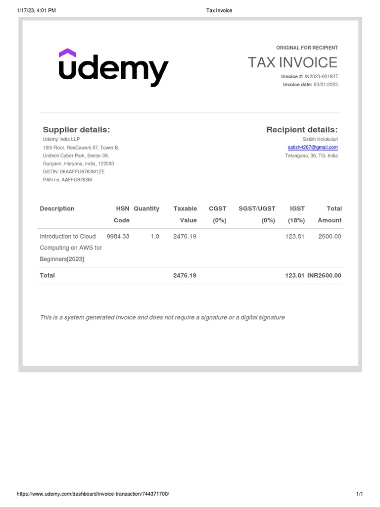 UT1245 Tax Invoice AWS 10 (14) (I) | PDF