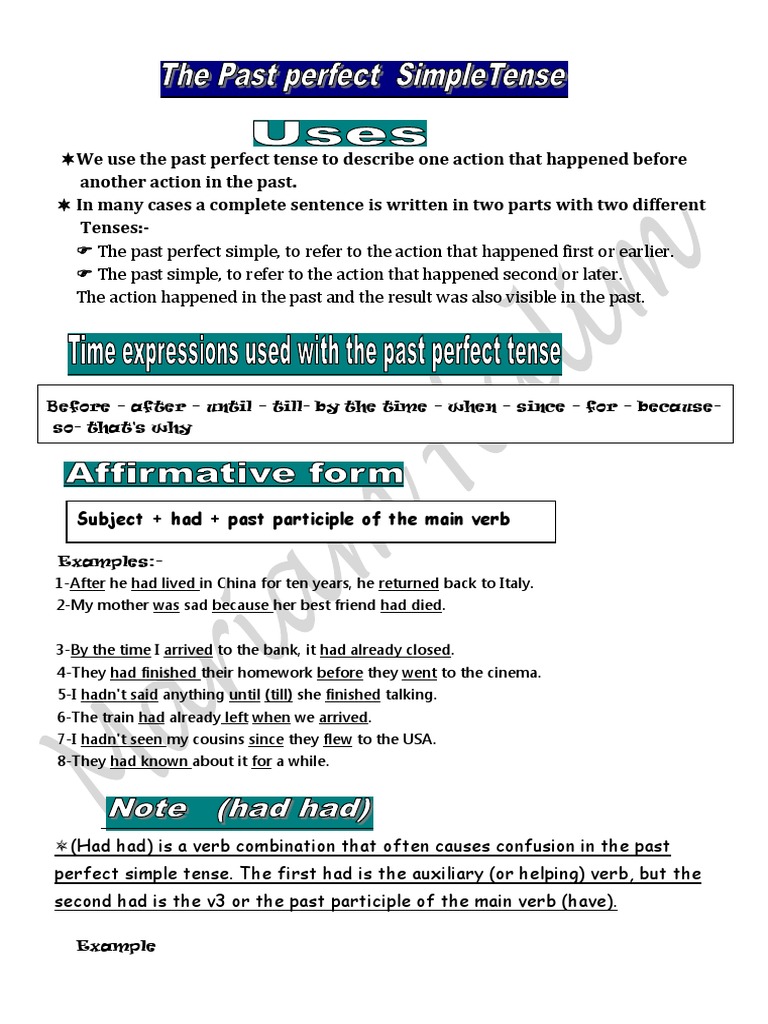 Past Perfect Tense | PDF | Verb | Perfect (Grammar)