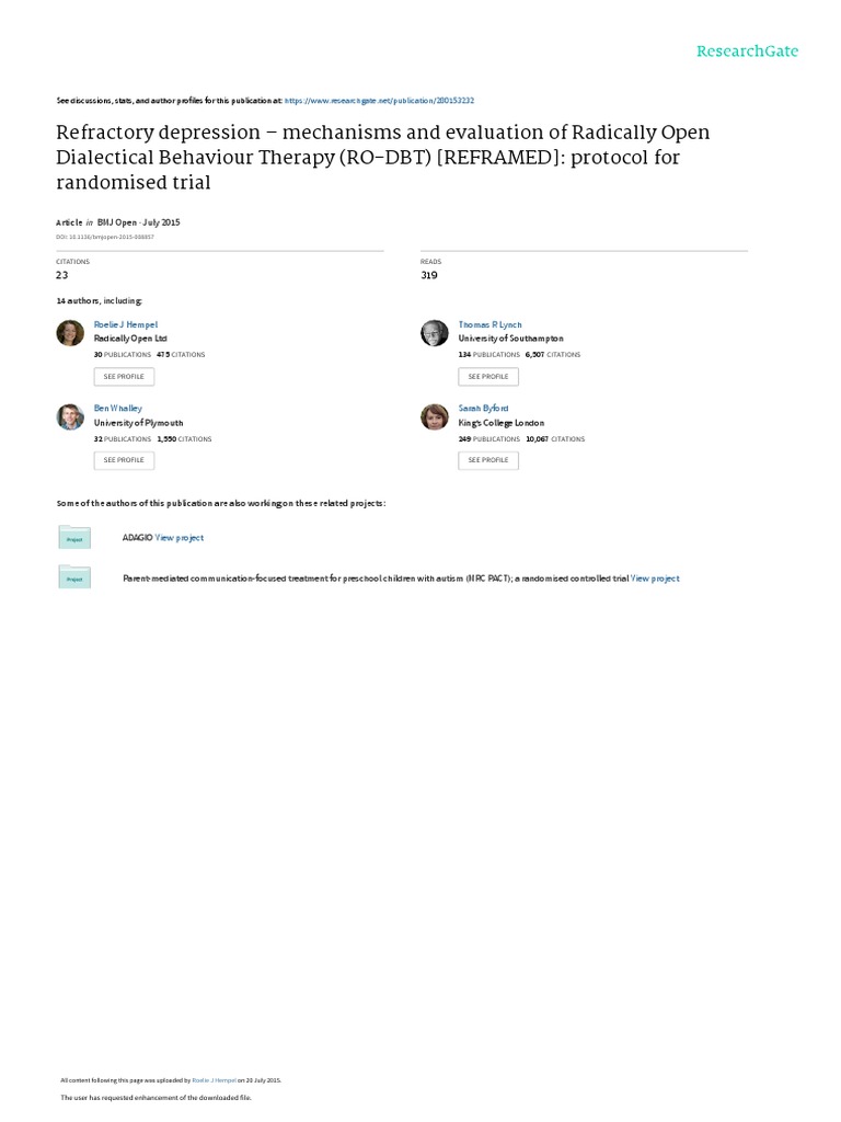 RO-DBT for Refractory Depression Trial | PDF | Psychotherapy | Major ...