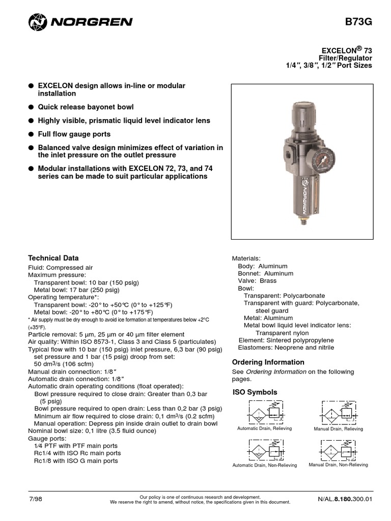B73 G - Air Filter Regulator | PDF | Valve | Manufactured Goods
