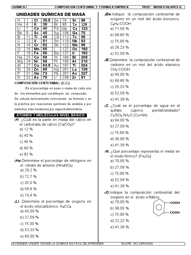 Composición Centesimal y Fórmulas Empíricas en Química | PDF | Dióxido ...