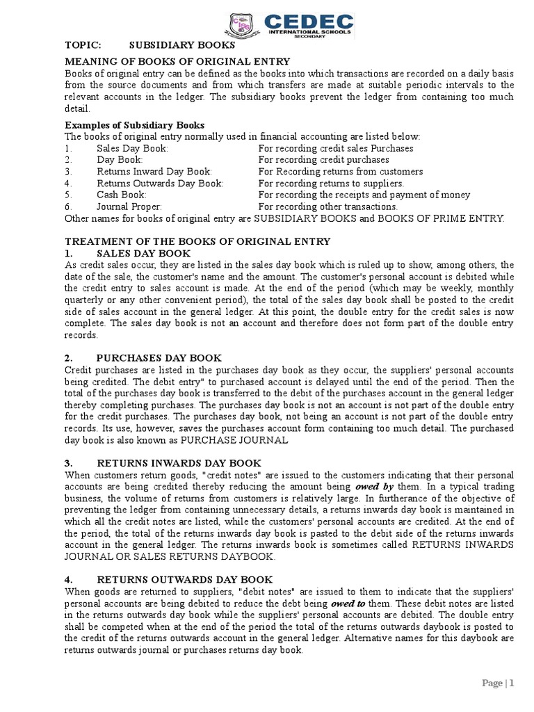 Subsidiary Books | PDF | Debits And Credits | Bookkeeping