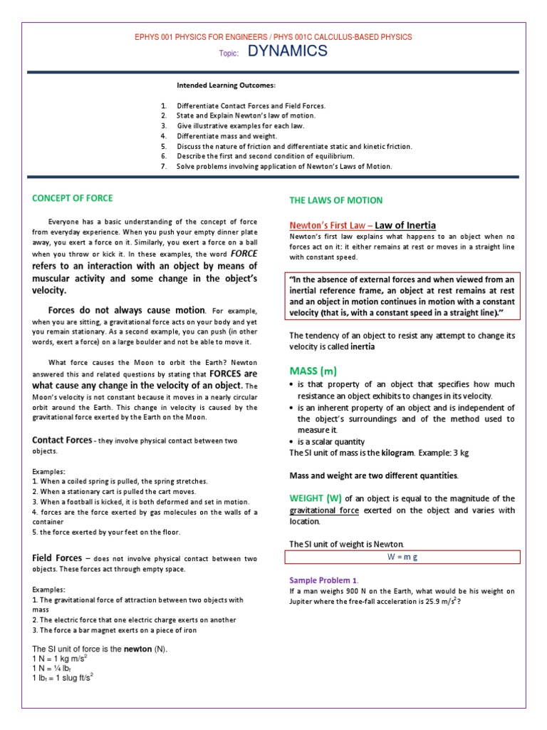 Dynamics | PDF | Force | Weight