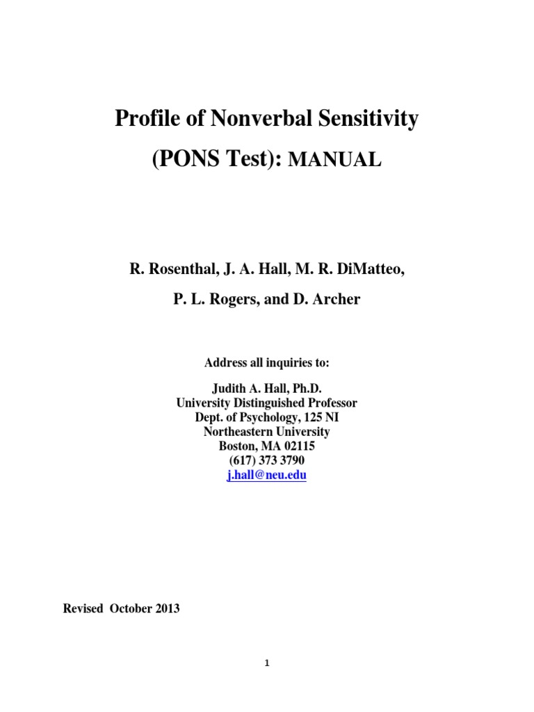 PONS Inventory | PDF | Nonverbal Communication | Validity (Statistics)