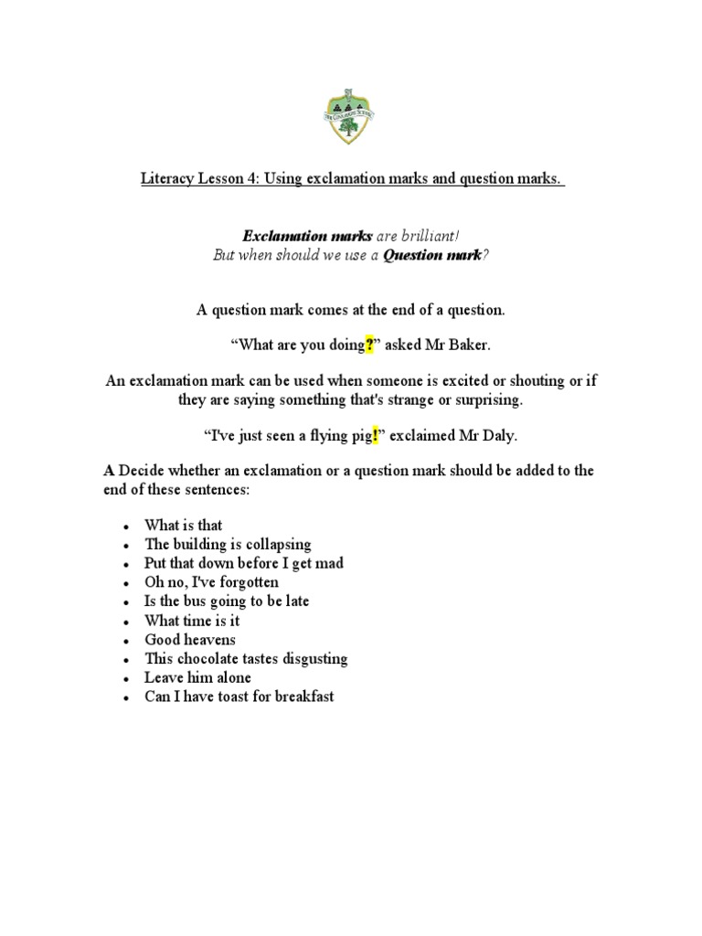 Question Marks & Exclamation Marks Worksheet | PDF