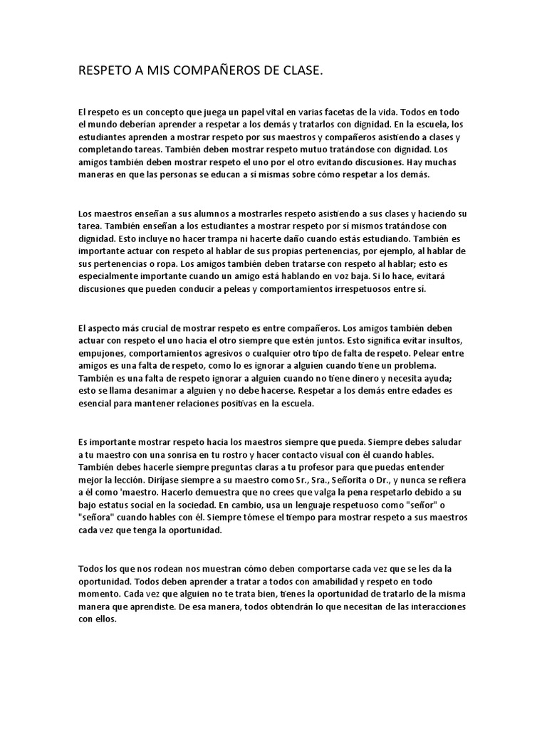 Respeto A Mis Compañeros de Clase | PDF | Cognición