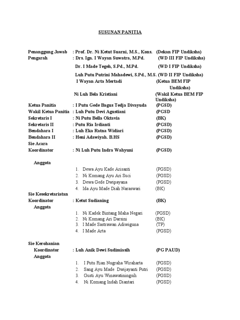 Susunan Panitia FIP Undiksha 2023 | PDF