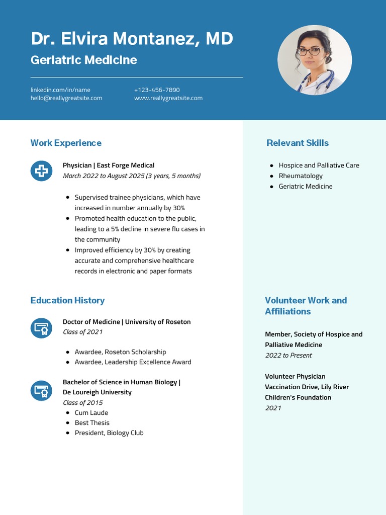 Blue Light Blue Color Blocks Physician CV | PDF | Medicine | Physician