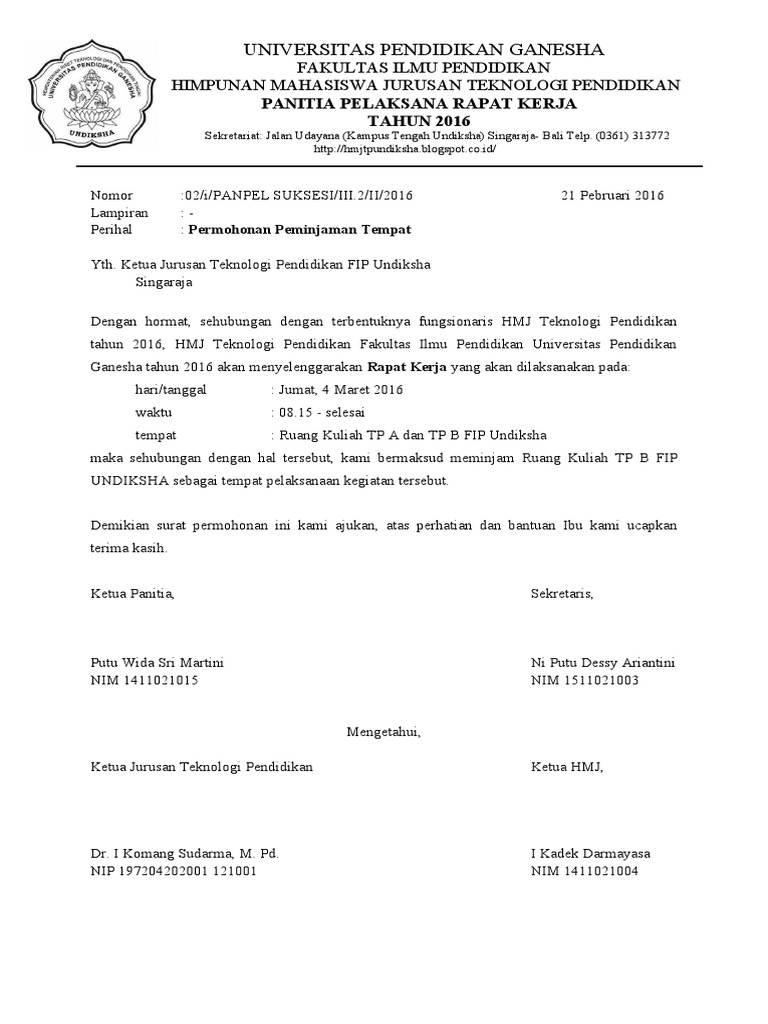 Surat Peminjaman Tempat 02 | PDF