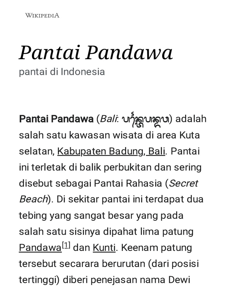 Pantai Pandawa - Wikipedia Bahasa Indonesia, Ensiklopedia Bebas | PDF