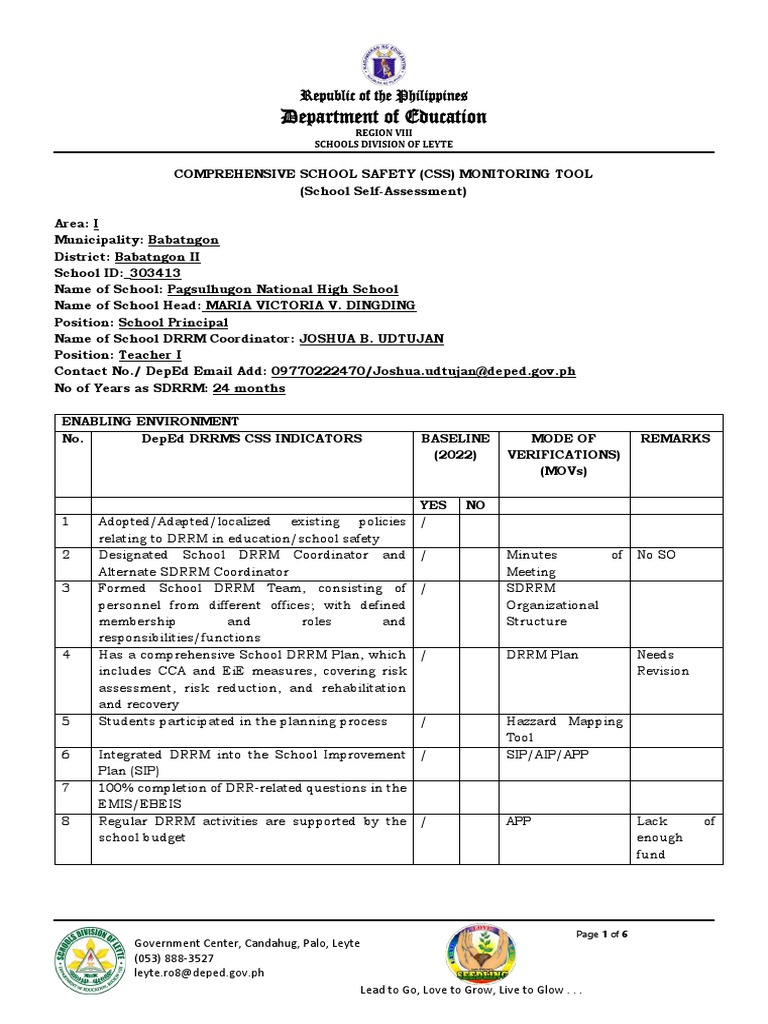 Comprehensive School Safety Tool | PDF | Emergency Management ...