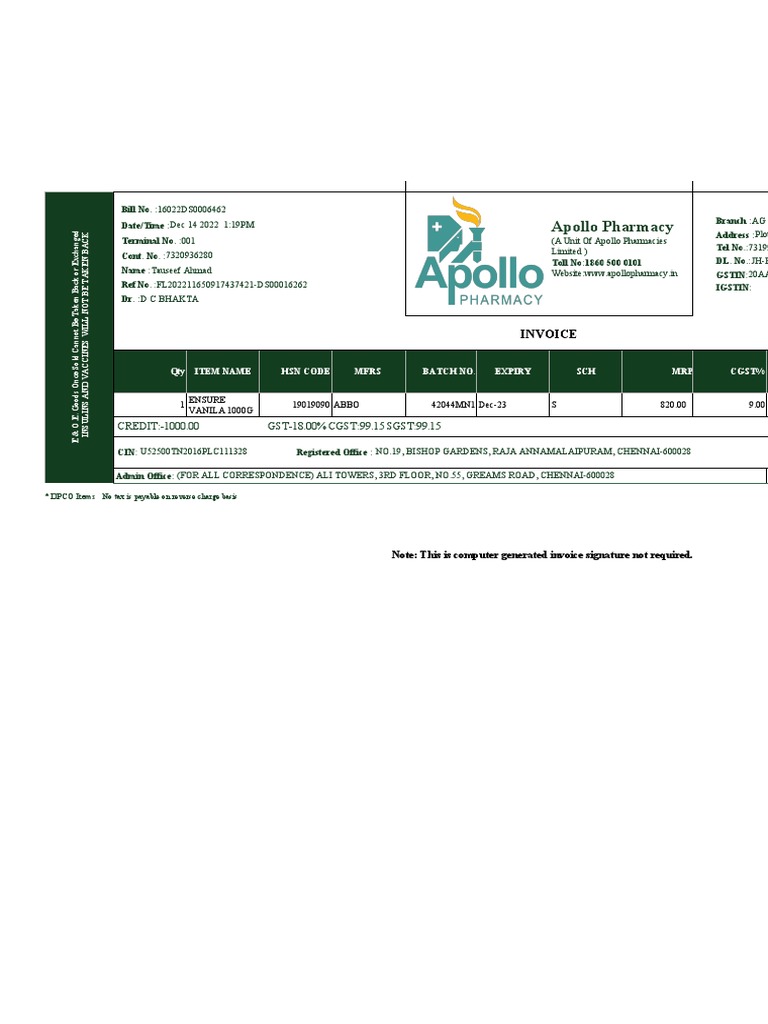Apollo Medicine InvoiceDec 15 2022-10-47 | PDF | Taxes | Taxation
