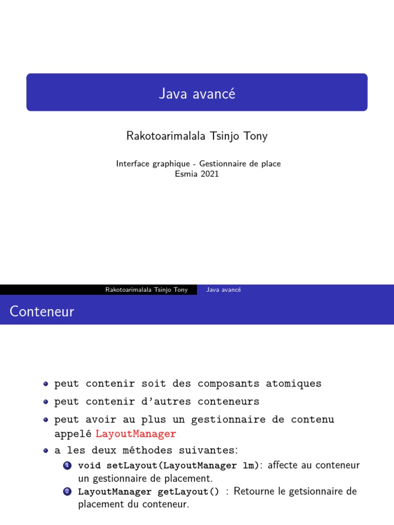 Java Avancé: Gestionnaires de Layout | PDF | Méthodes et références pédagogiques | Technologie ...