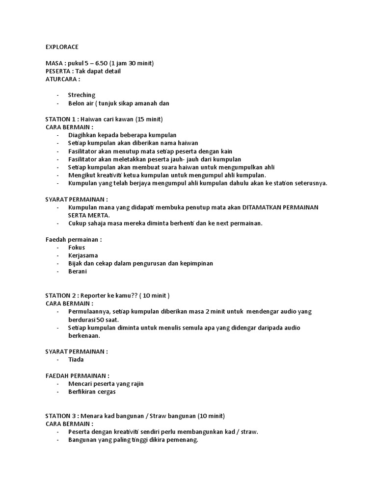 Aktiviti Permainan Kumpulan EXPLORACE | PDF