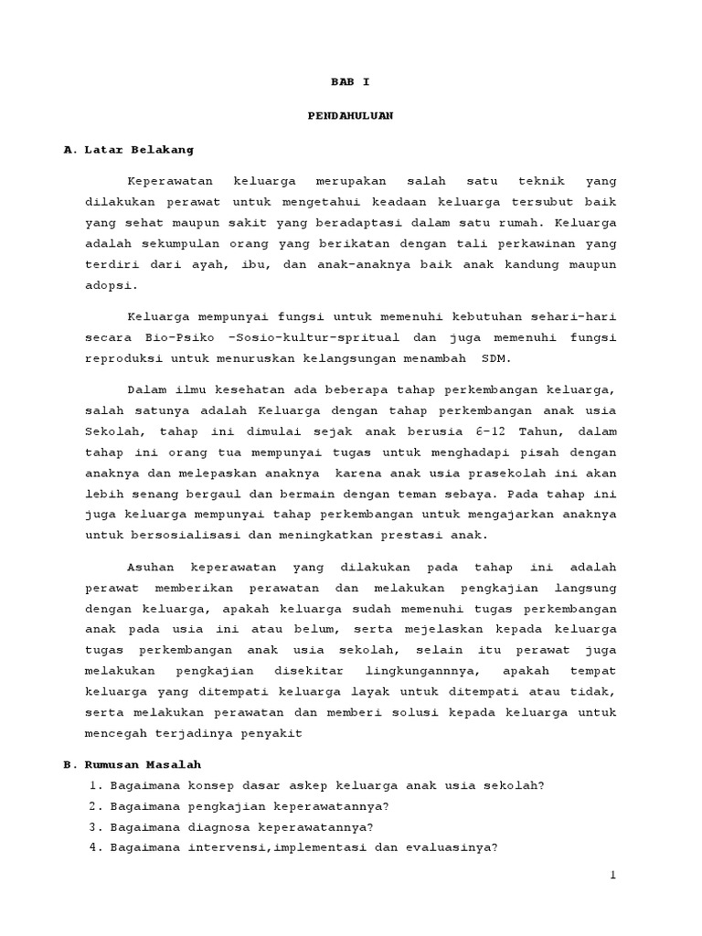 Askep Keluarga Dengan Anak Usia Sekolah Revisi | PDF