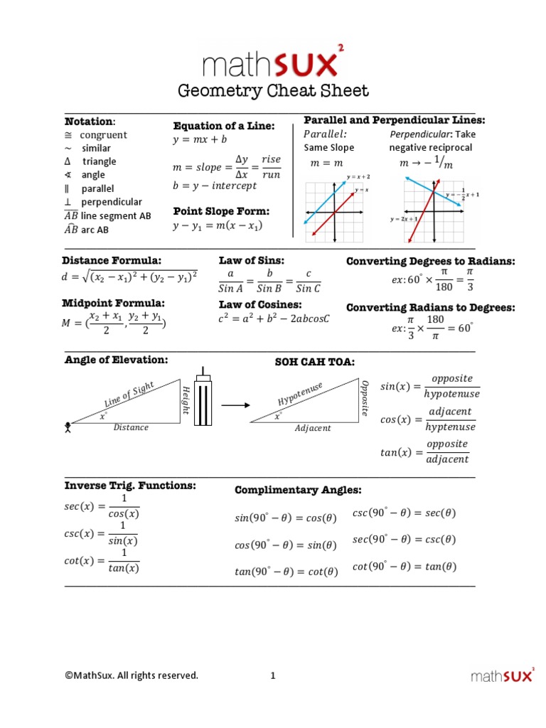 Geometry Cheat Sheet | Download Free PDF | Triangle | Area