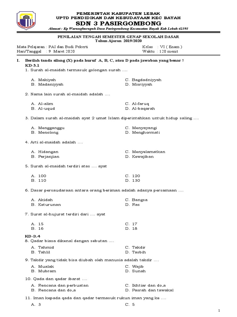 Soal PTS 2 Kls. 6 | PDF