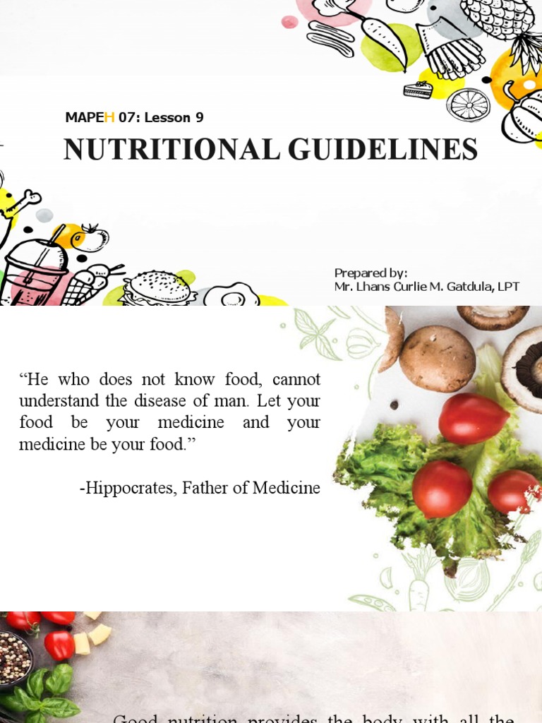 Lesson 9 - Nutritional Guidelines | PDF | Nutrients | Diet & Nutrition