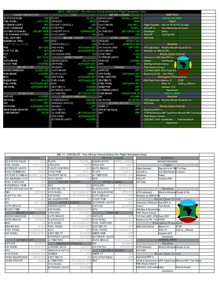 MD-11 Checklist - Panaf | PDF
