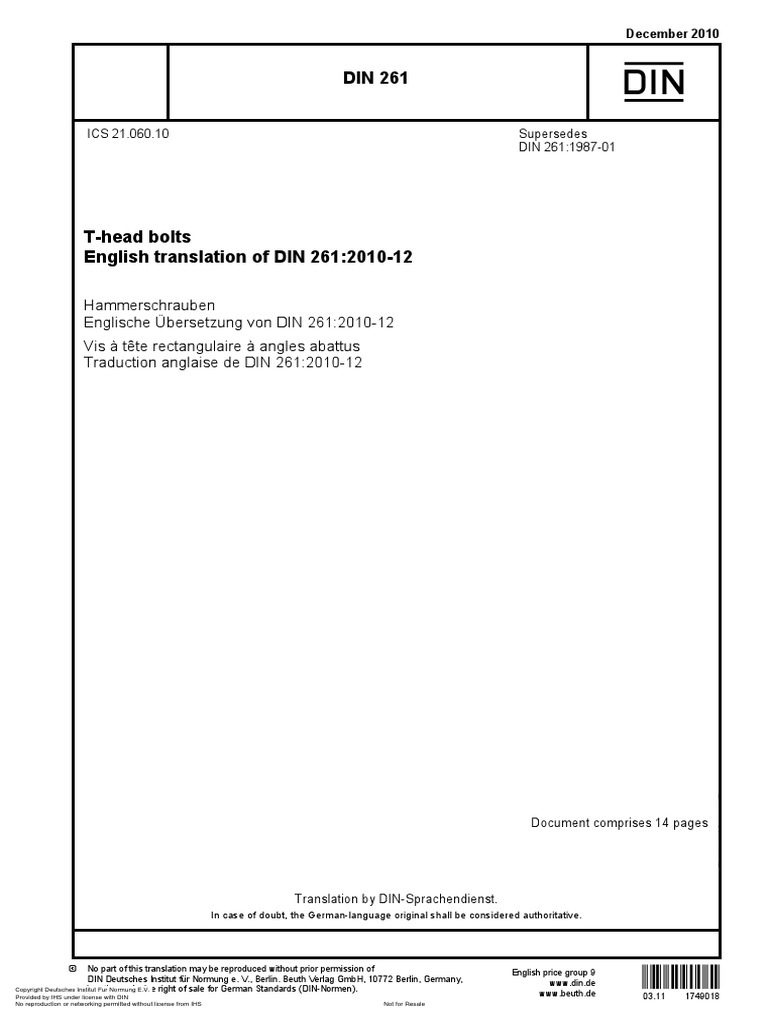 DIN 261 T-Head Bolts | PDF | Technology & Engineering