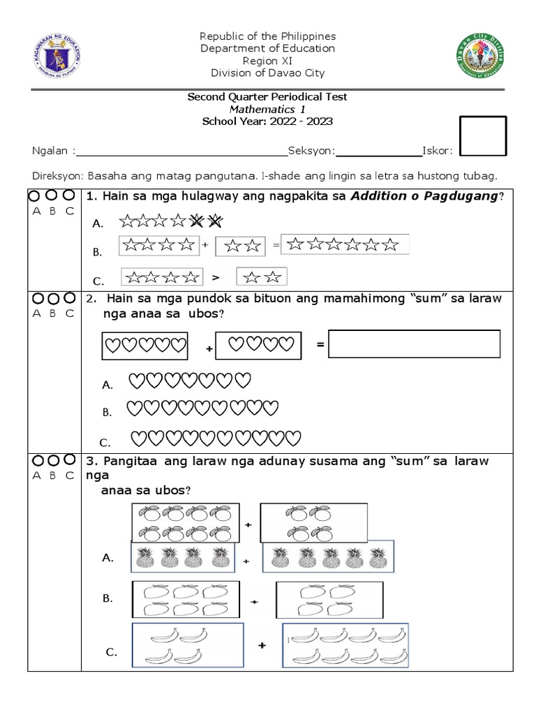 Quarterly Test - Q2 Mathematics 1 | PDF