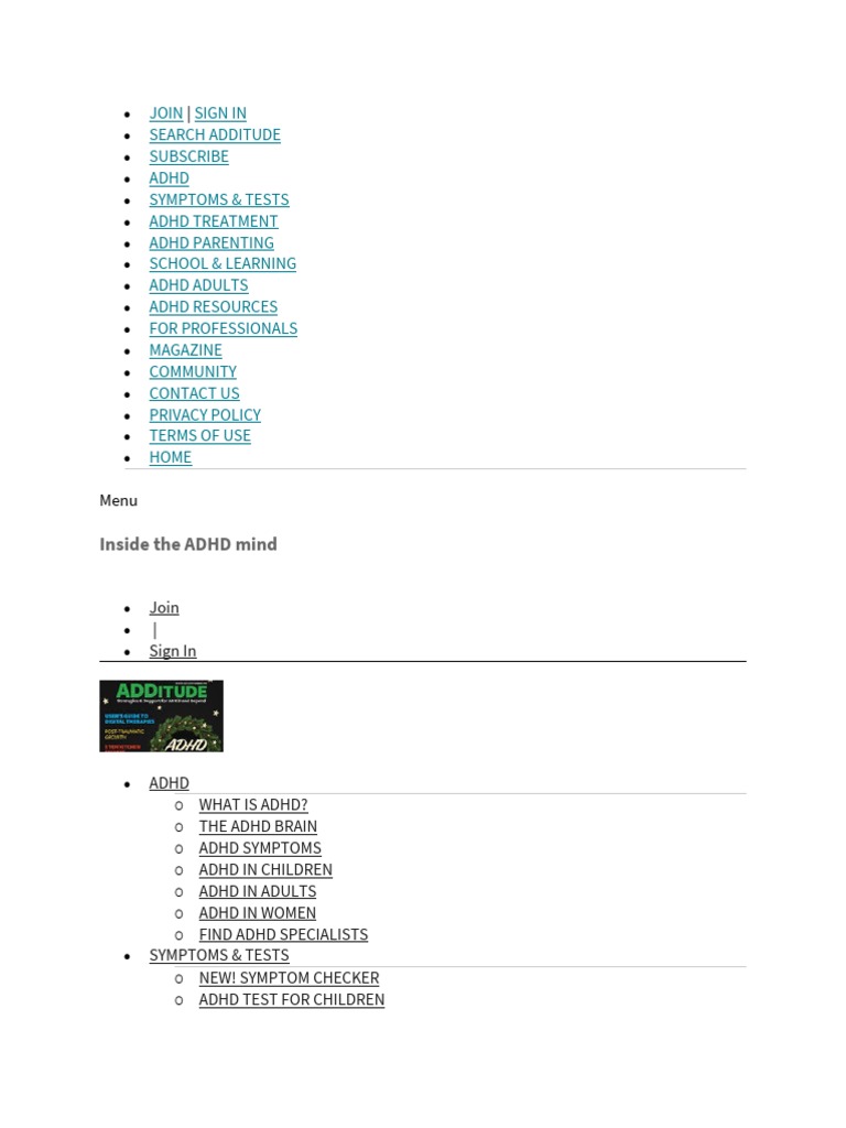 Inside The ADHD Mind: Join Sign in | PDF | Attention Deficit Hyperactivity Disorder | Mental ...